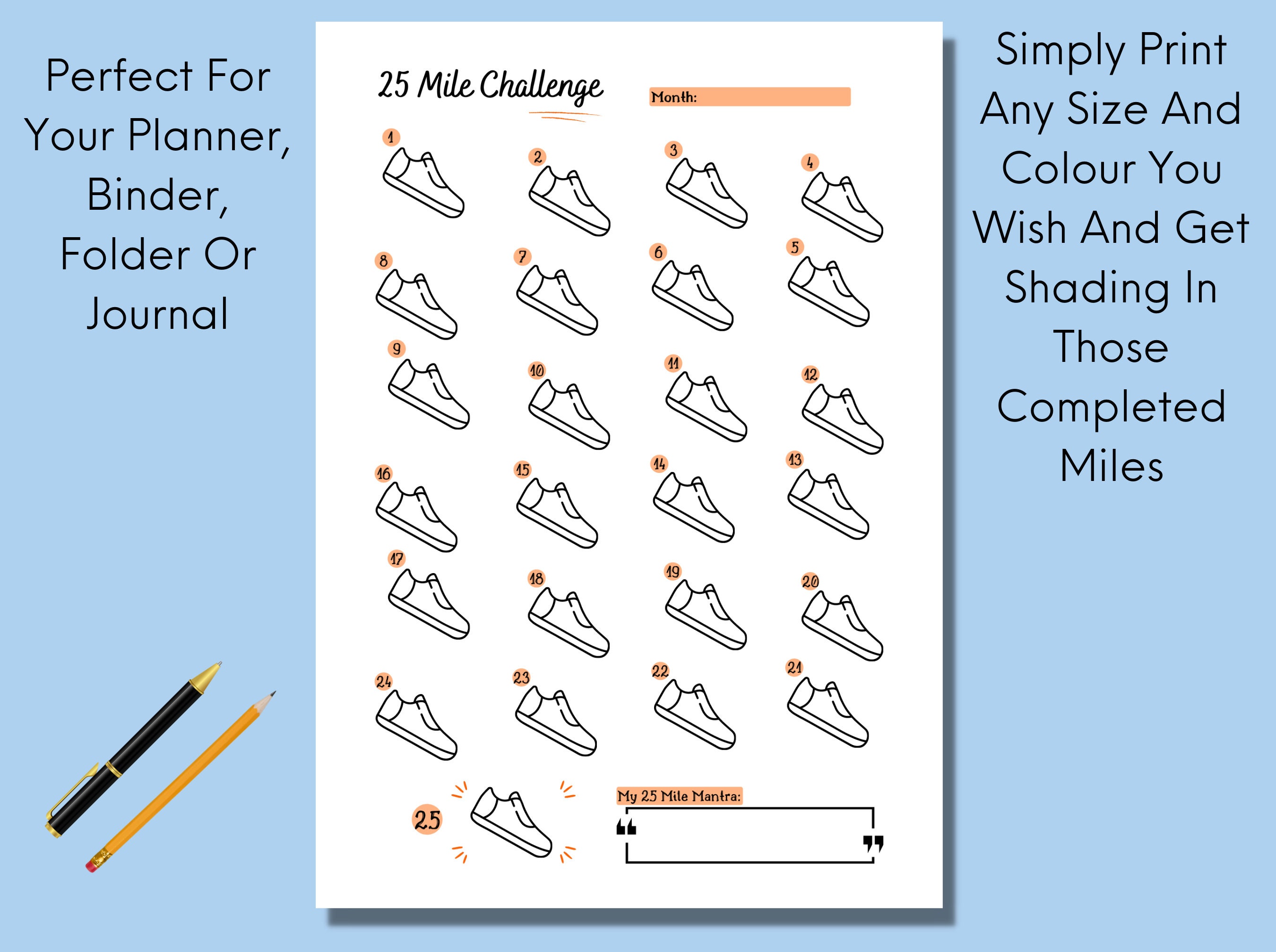 25 Mile Challenge Printable, Running or Walking Challenge Tracker ...