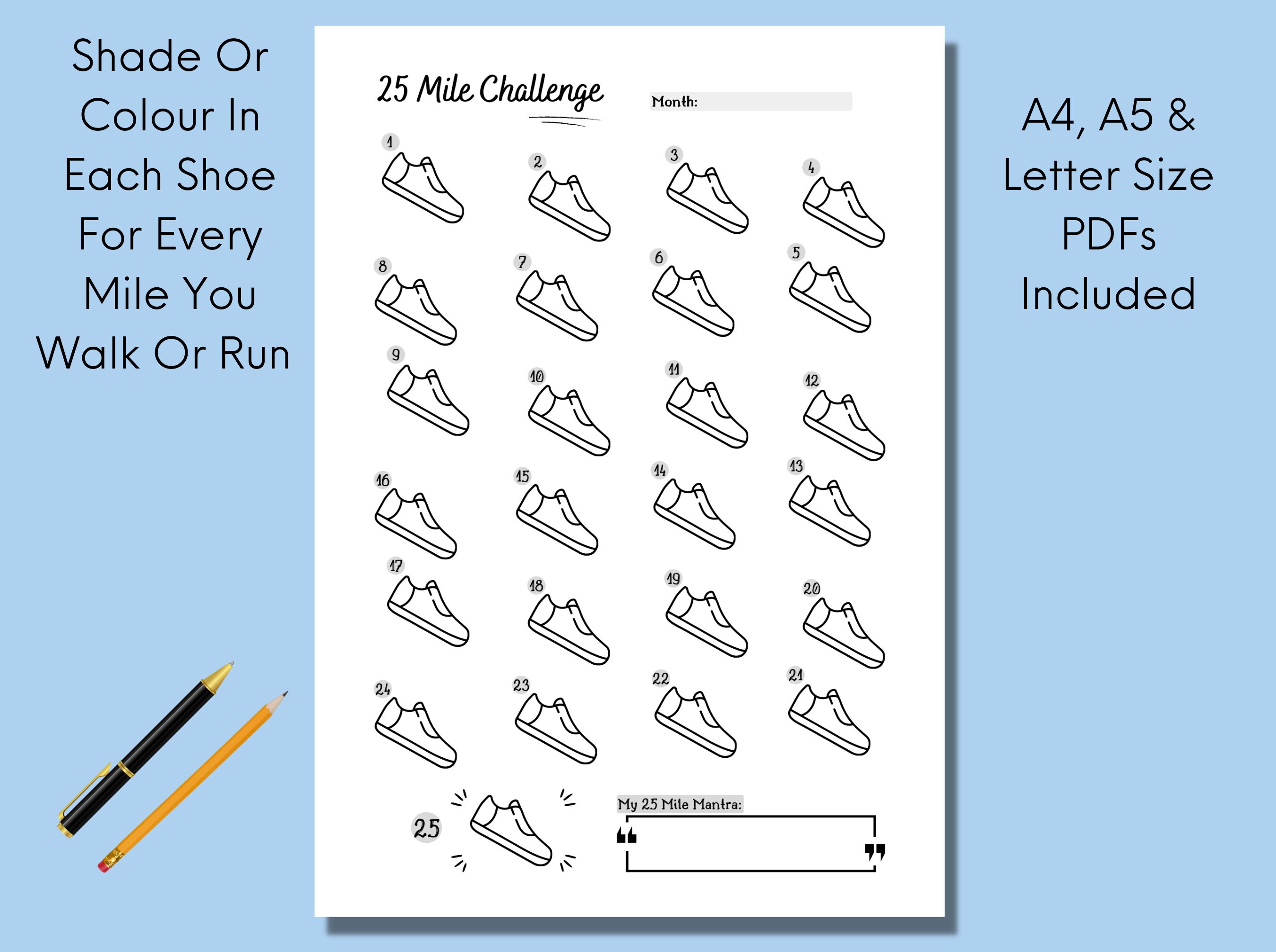 25 Mile Challenge Printable, Running or Walking Challenge Tracker ...