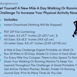 1 Mile A Day Challenge, 30 Day Tracker Printable, 1 Mile A Day Walking ...