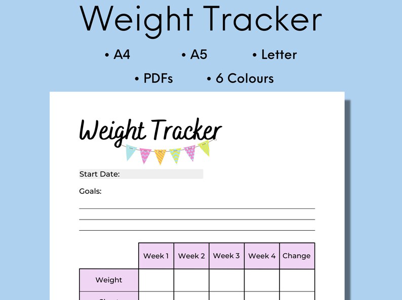 Monthly Weight Tracker Printable, Weekly Weight Log, Weight Loss Diary ...
