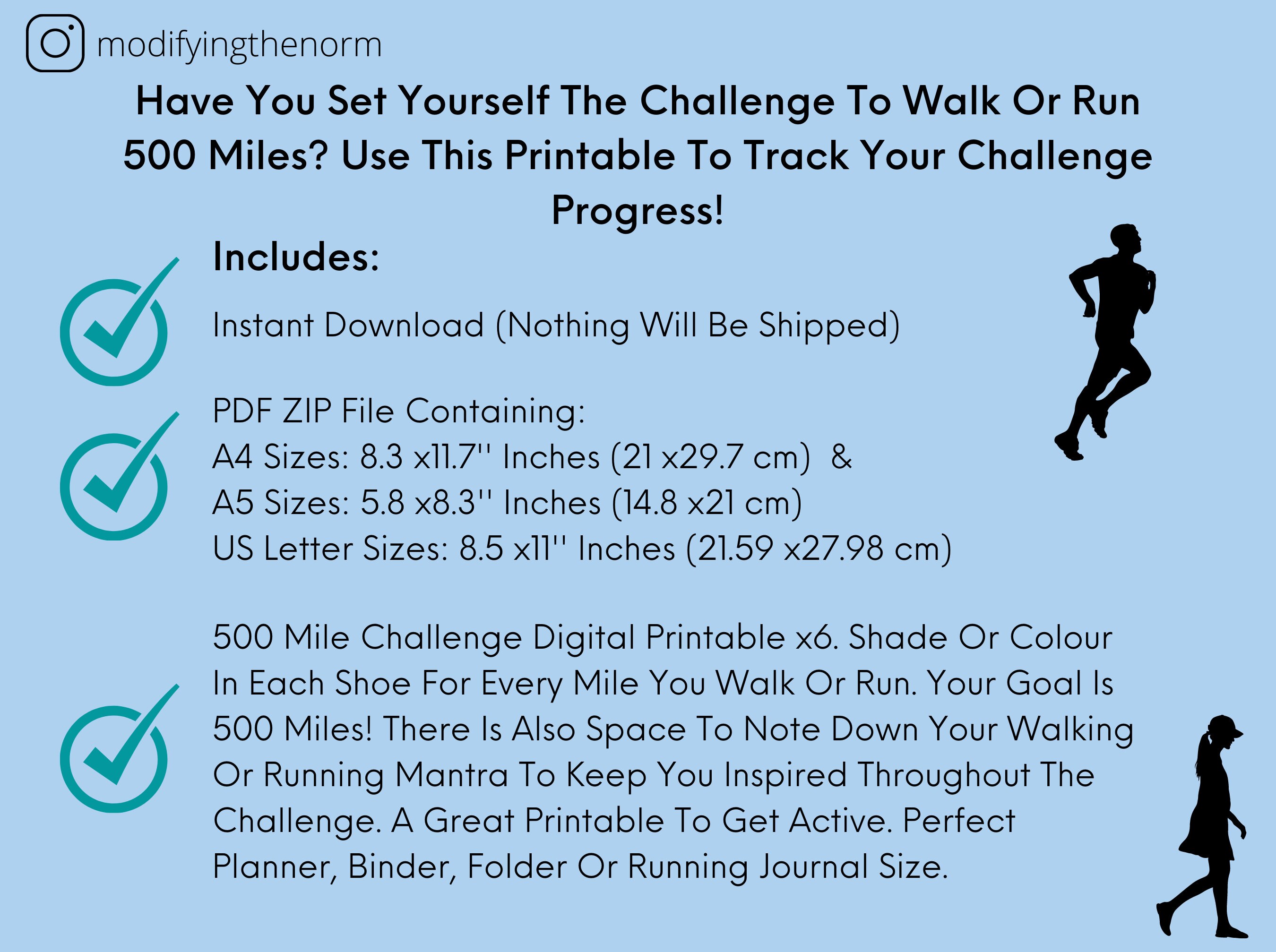 500 Mile Challenge Printable, Running Tracker (digital Download) - Etsy