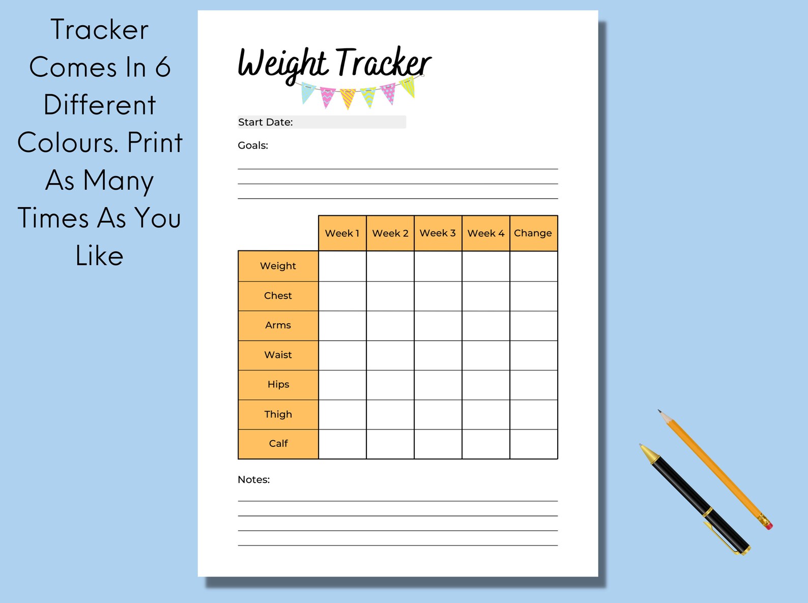 Monthly Weight Tracker Printable, Body Measurement Log (digital ...