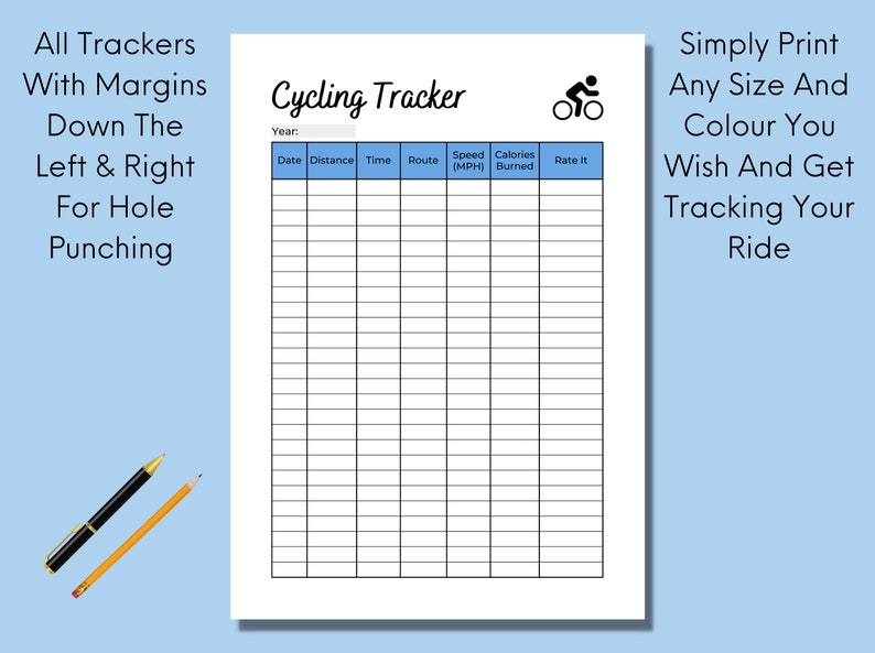 Cycling Tracker Printable, Biking Log, Gift for Cyclist, Inspirational ...