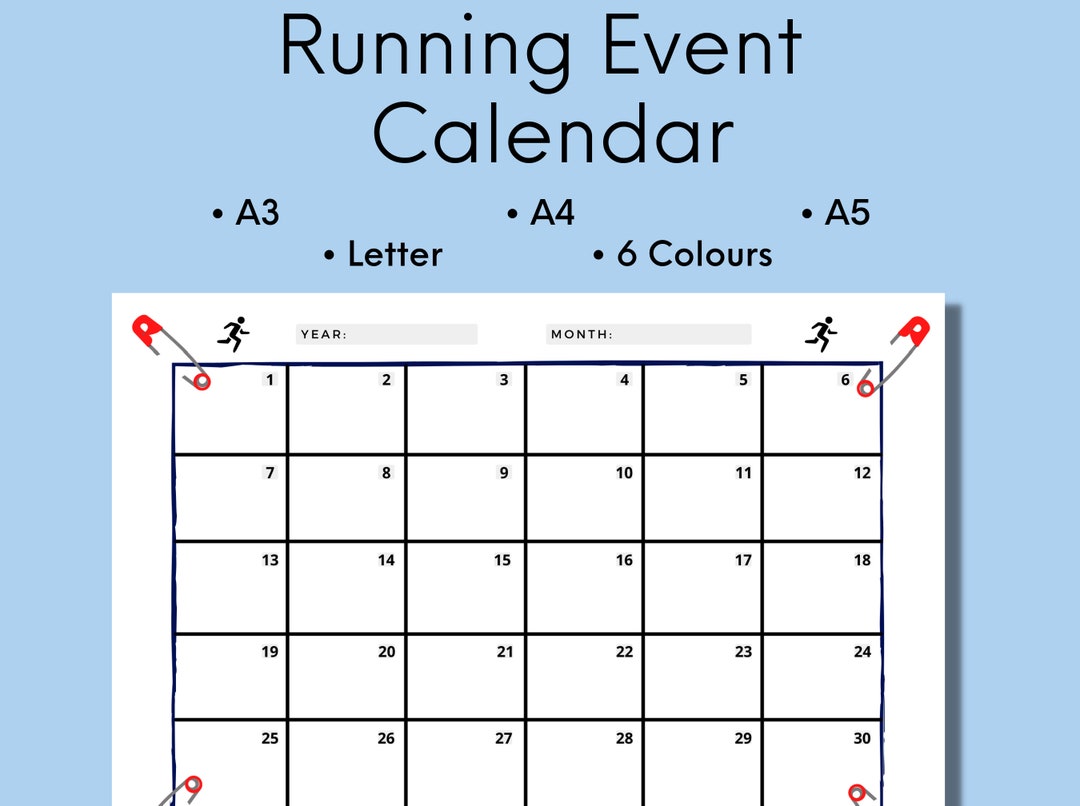 Running Event Calendar, Race Organiser, Monthly Diary, Planner for ...