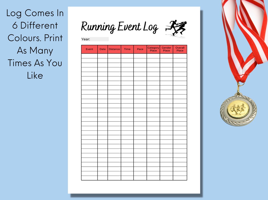 Running Event Log, Running Tracker Printable, Race Log for Runner ...