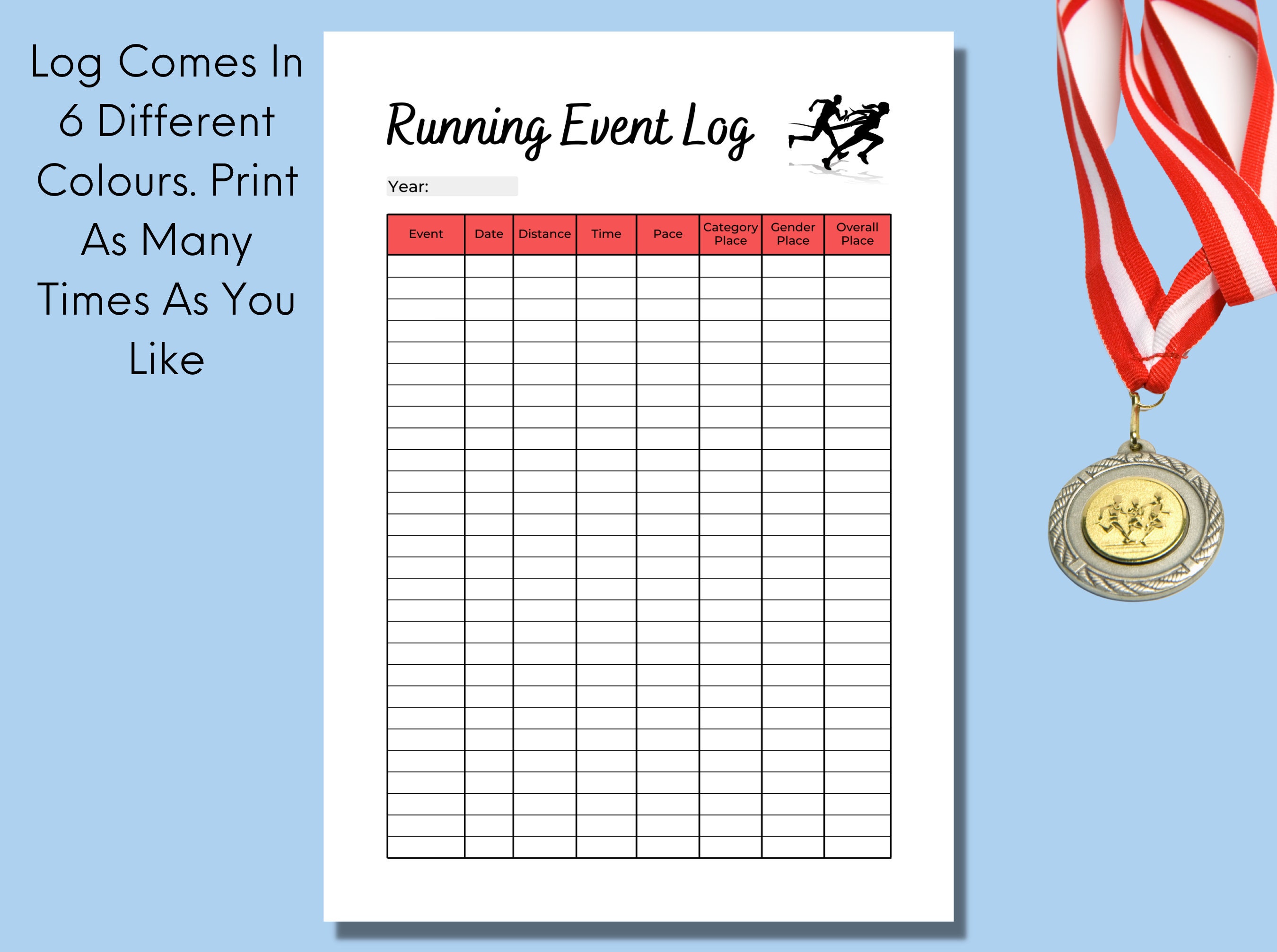 Running Event Log, Running Tracker Printable, Race Log for Runner ...