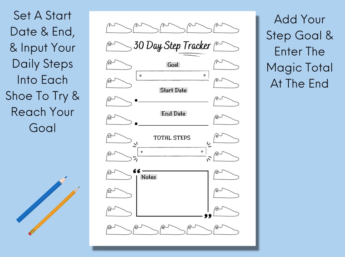 30 Day Step Tracker Printable, Step Count Challenge, Walking Tracker ...