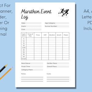 Marathon Tracker Printable, Running Log, Race Log for Marathon ...