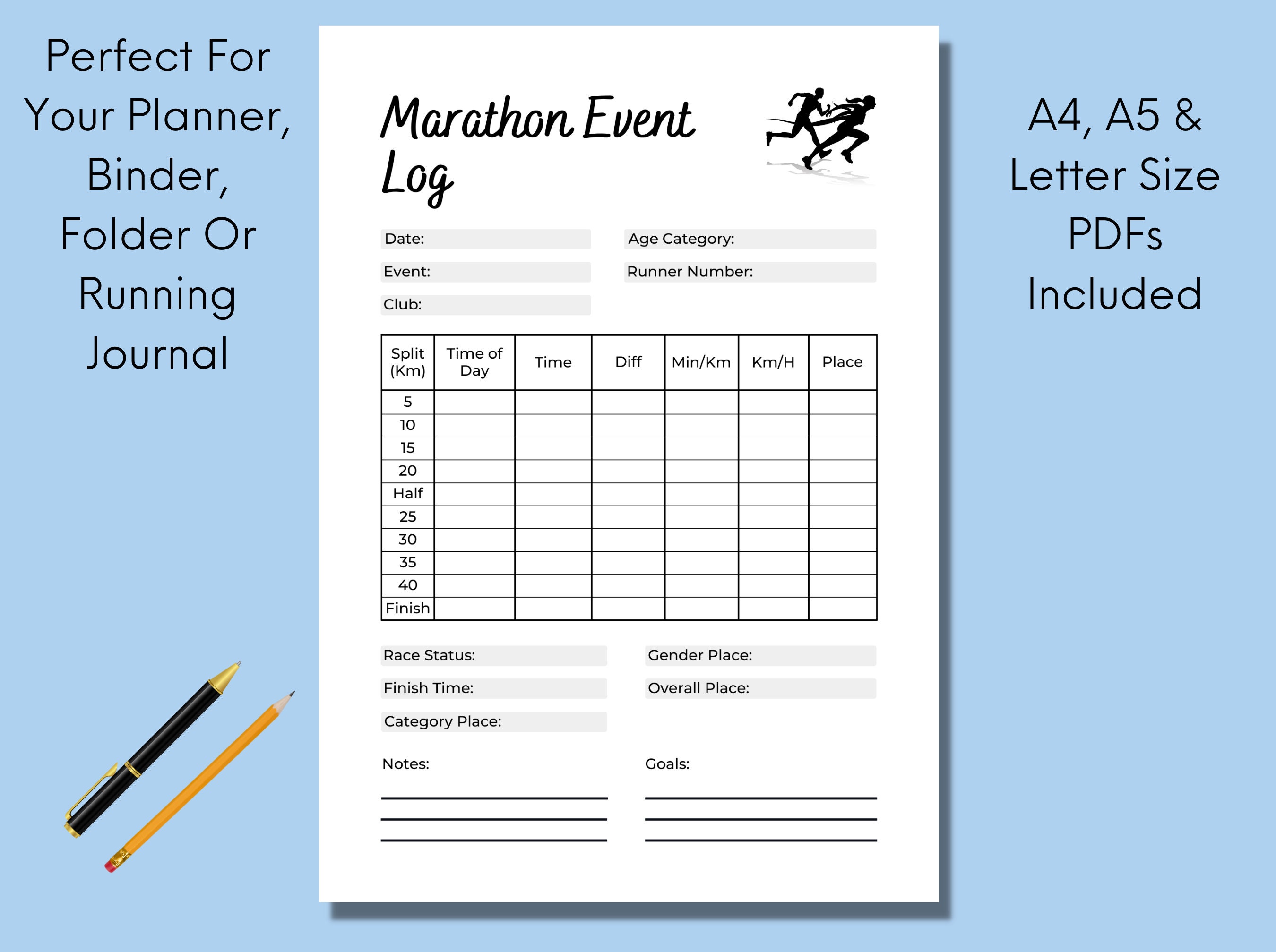 Marathon Tracker Printable, Running Log, Race Log for Marathon ...
