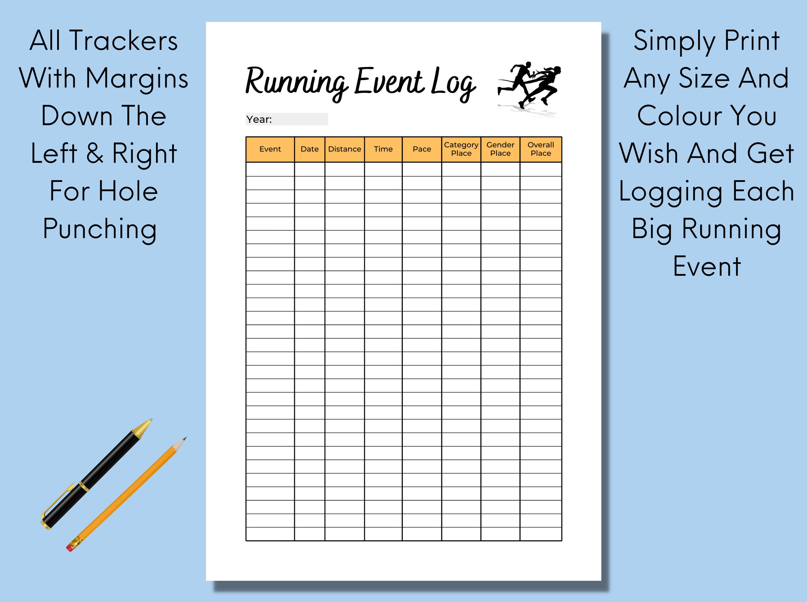 Running Event Log, Running Tracker Printable, Race Log for Runner ...