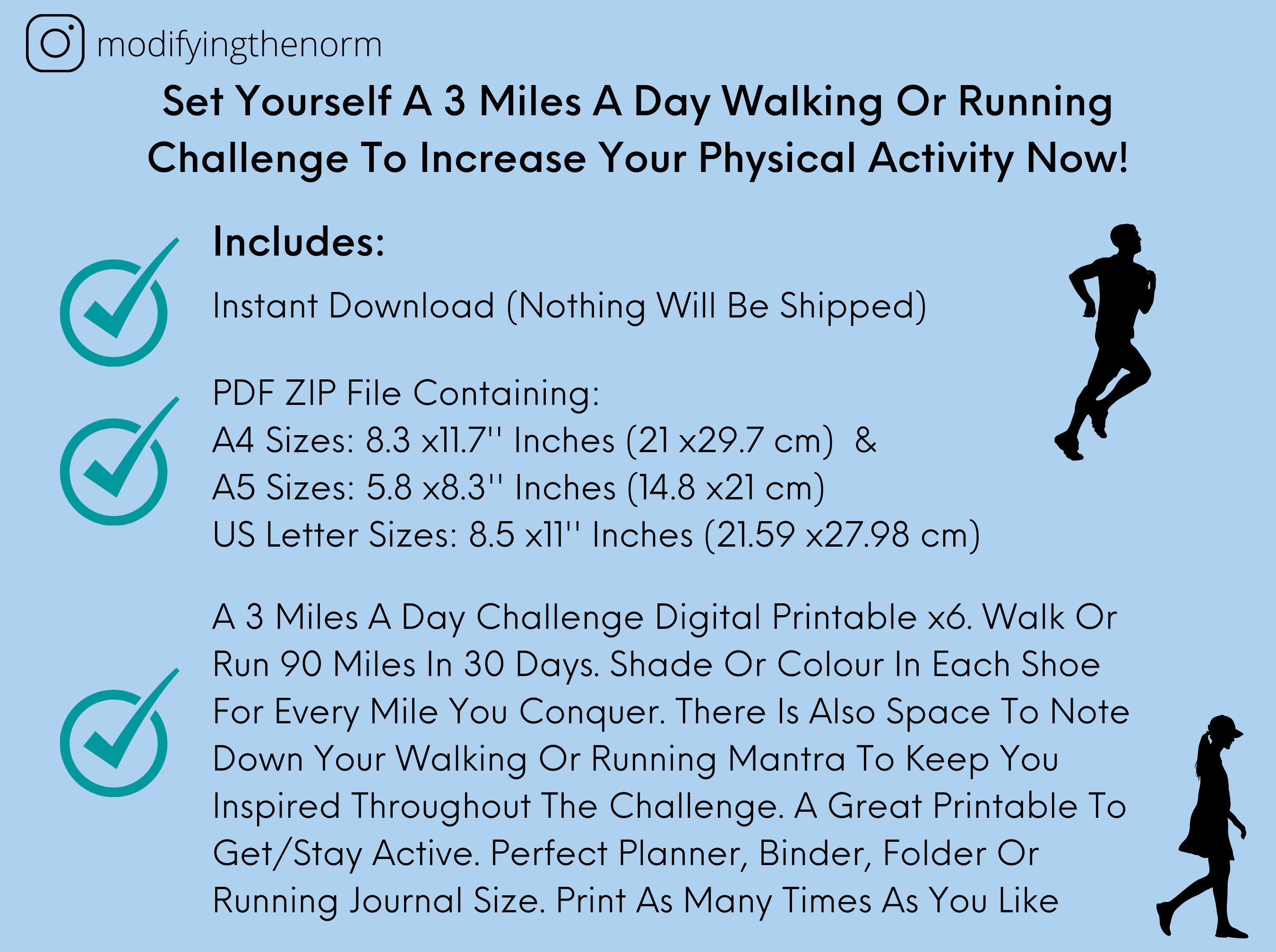 3 Miles A Day Challenge, 30 Day Tracker Printable, 3 Miles A Day ...