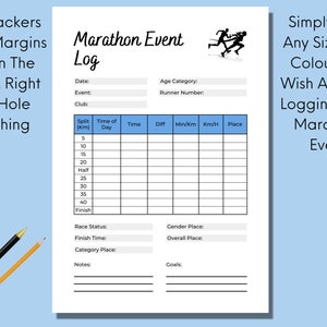 Marathon Tracker Printable, Running Log, Race Log for Marathon ...