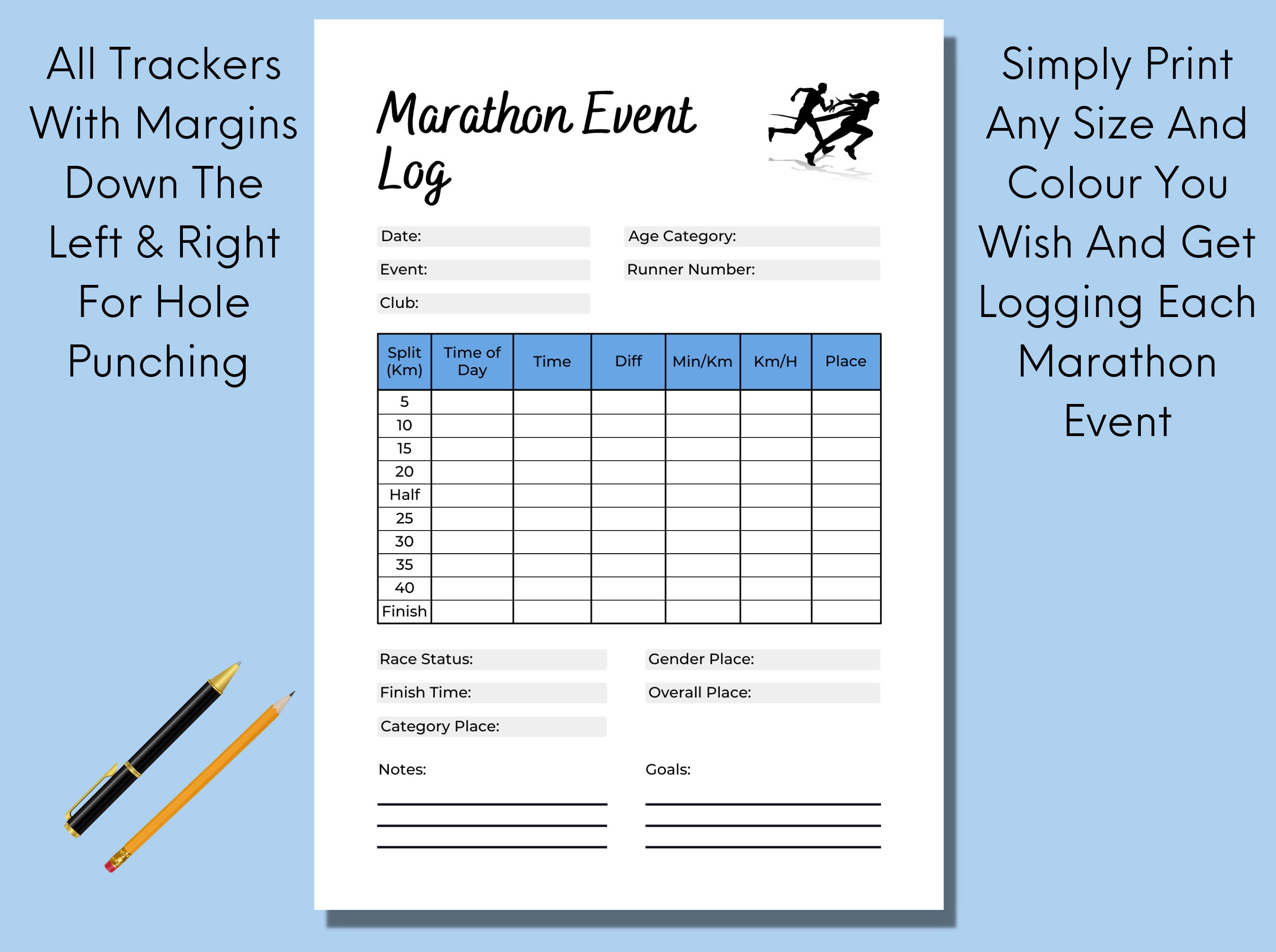 Marathon Tracker Printable, Running Log, Race Log for Marathon ...