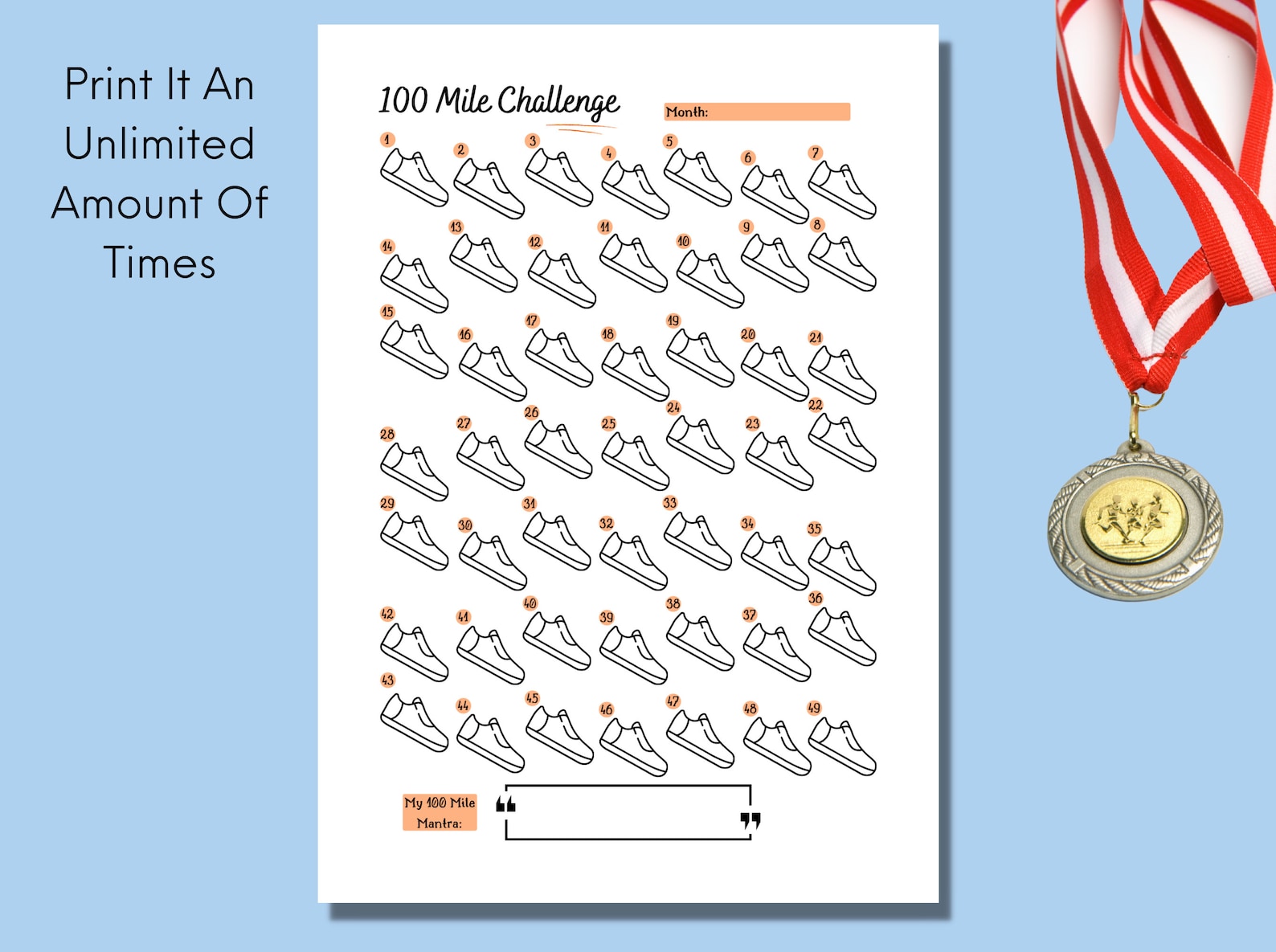 100 Mile Challenge Printable, Walking or Running Challenge Tracker ...