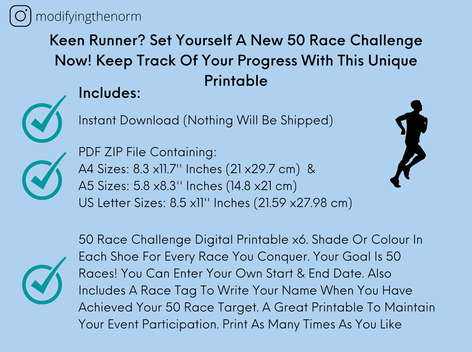 50 Race Challenge Printable, Running Challenge Tracker, Running ...