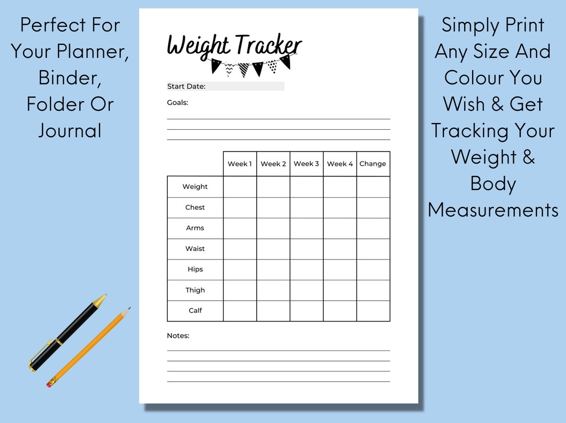 Monthly Weight Tracker Printable, Weekly Weight Log, Weight Loss Diary ...