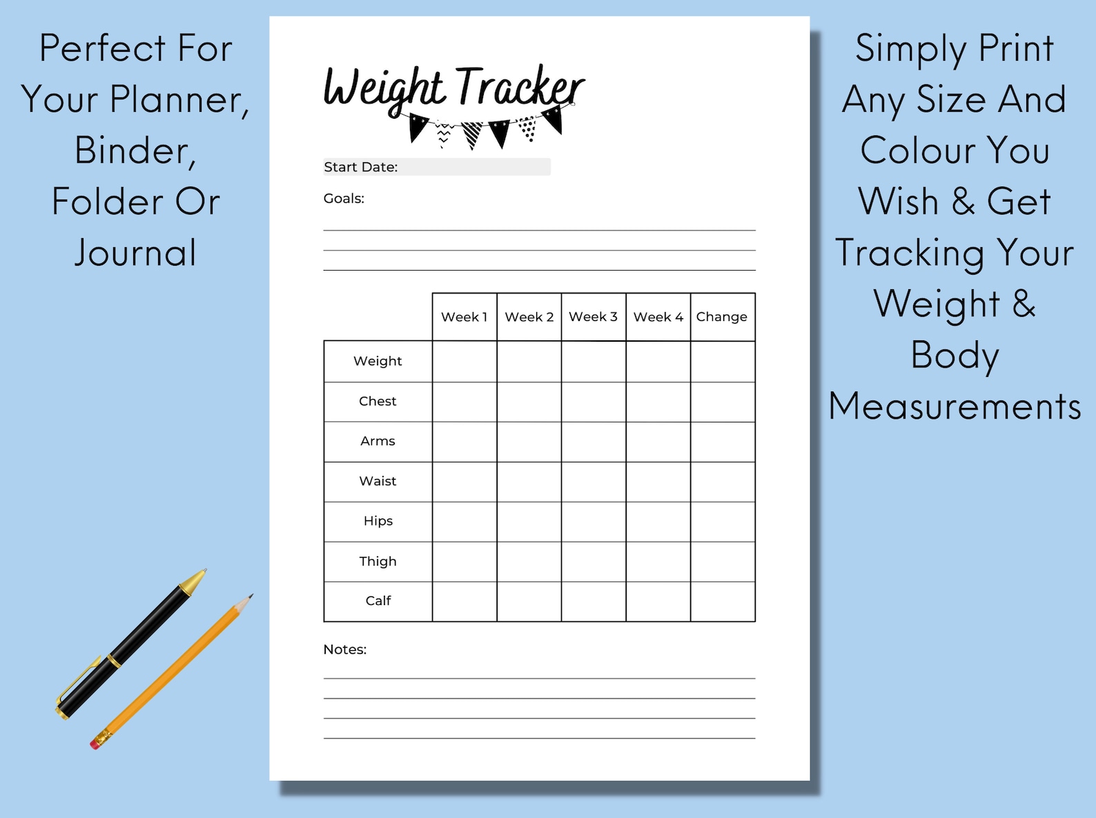 Monthly Weight Tracker Printable, Weekly Weight Log, Weight Loss Diary ...