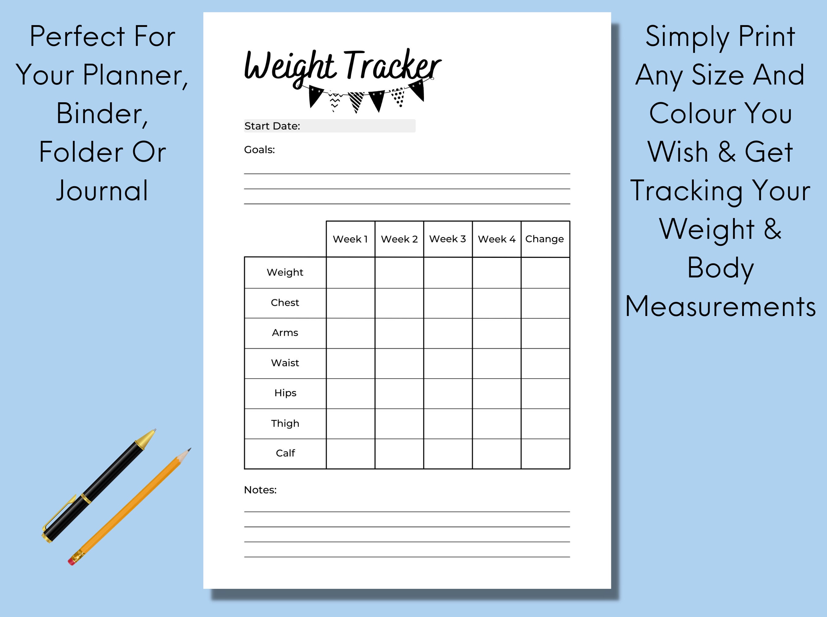 Monthly Weight Tracker Printable, Weekly Weight Log, Weight Loss Diary ...