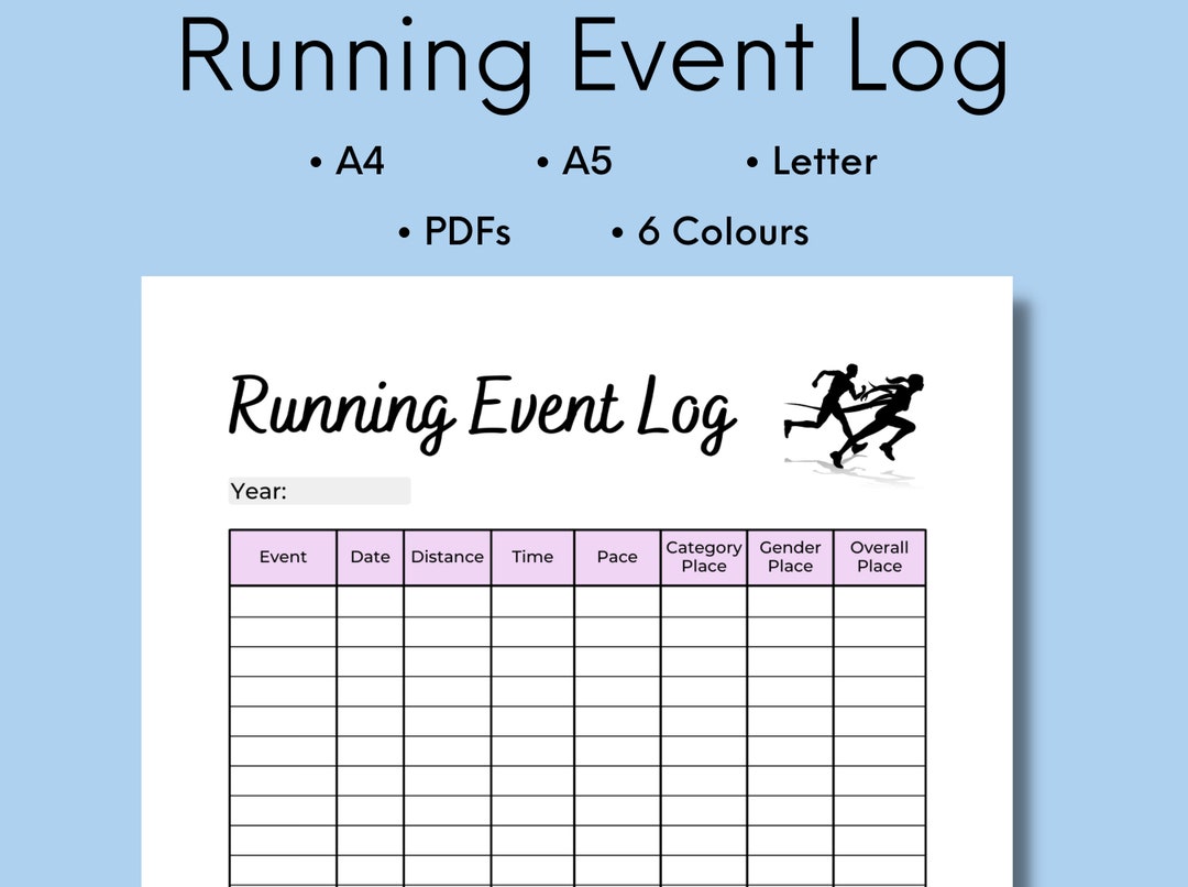 Running Event Log, Running Tracker Printable, Race Log for Runner ...