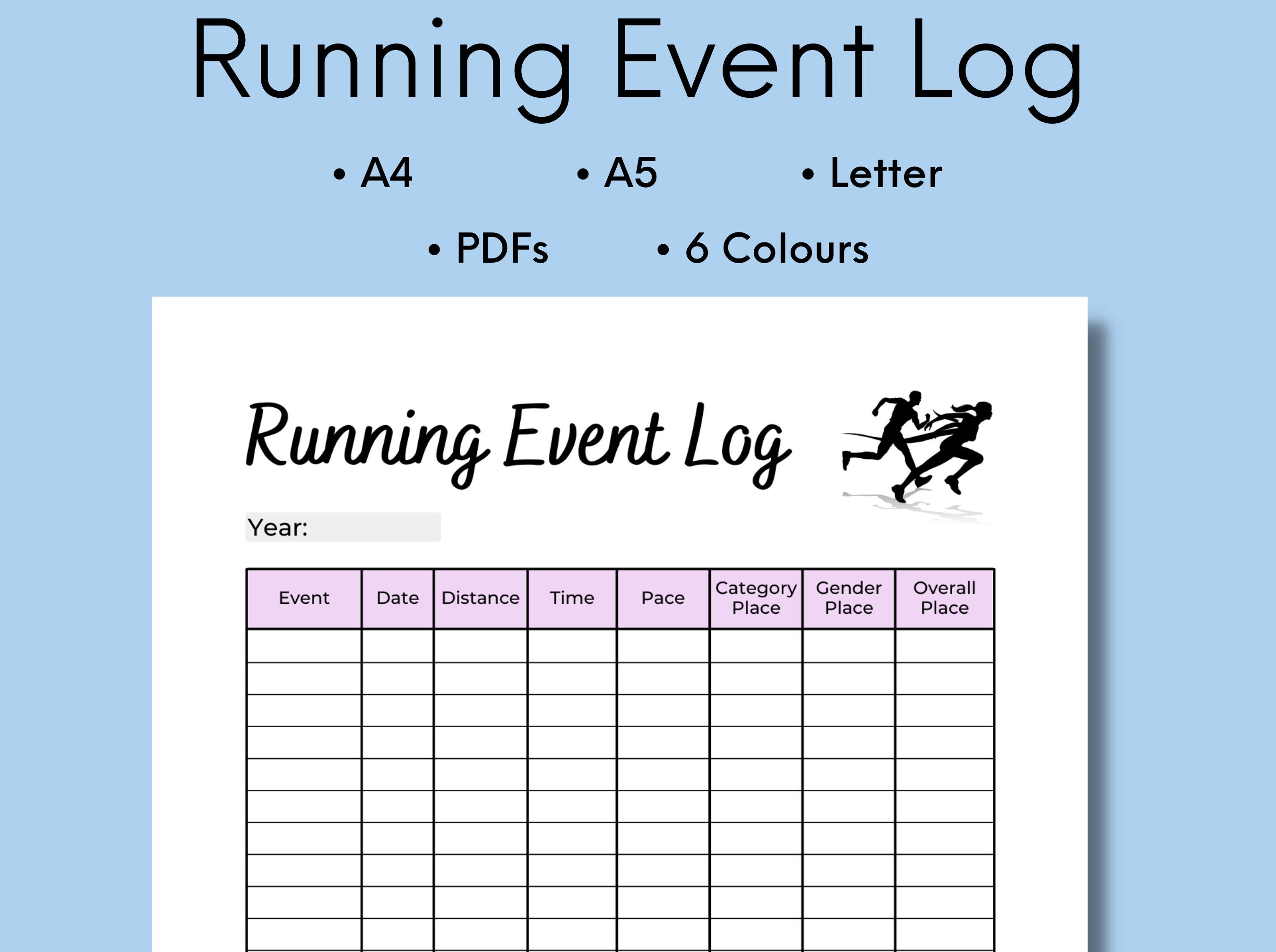 Running Event Log, Running Tracker Printable, Race Log for Runner ...