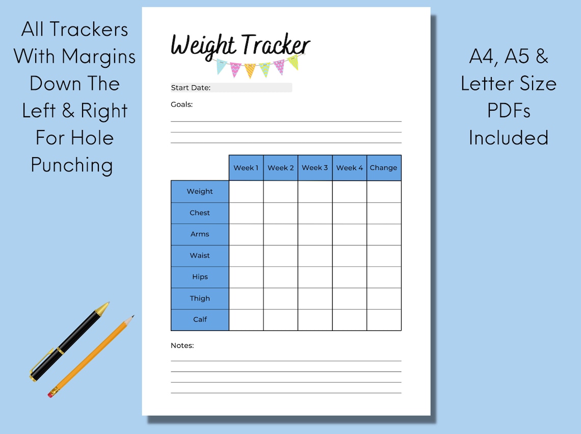 Monthly Weight Tracker Printable, Weekly Weight Log, Weight Loss Diary ...