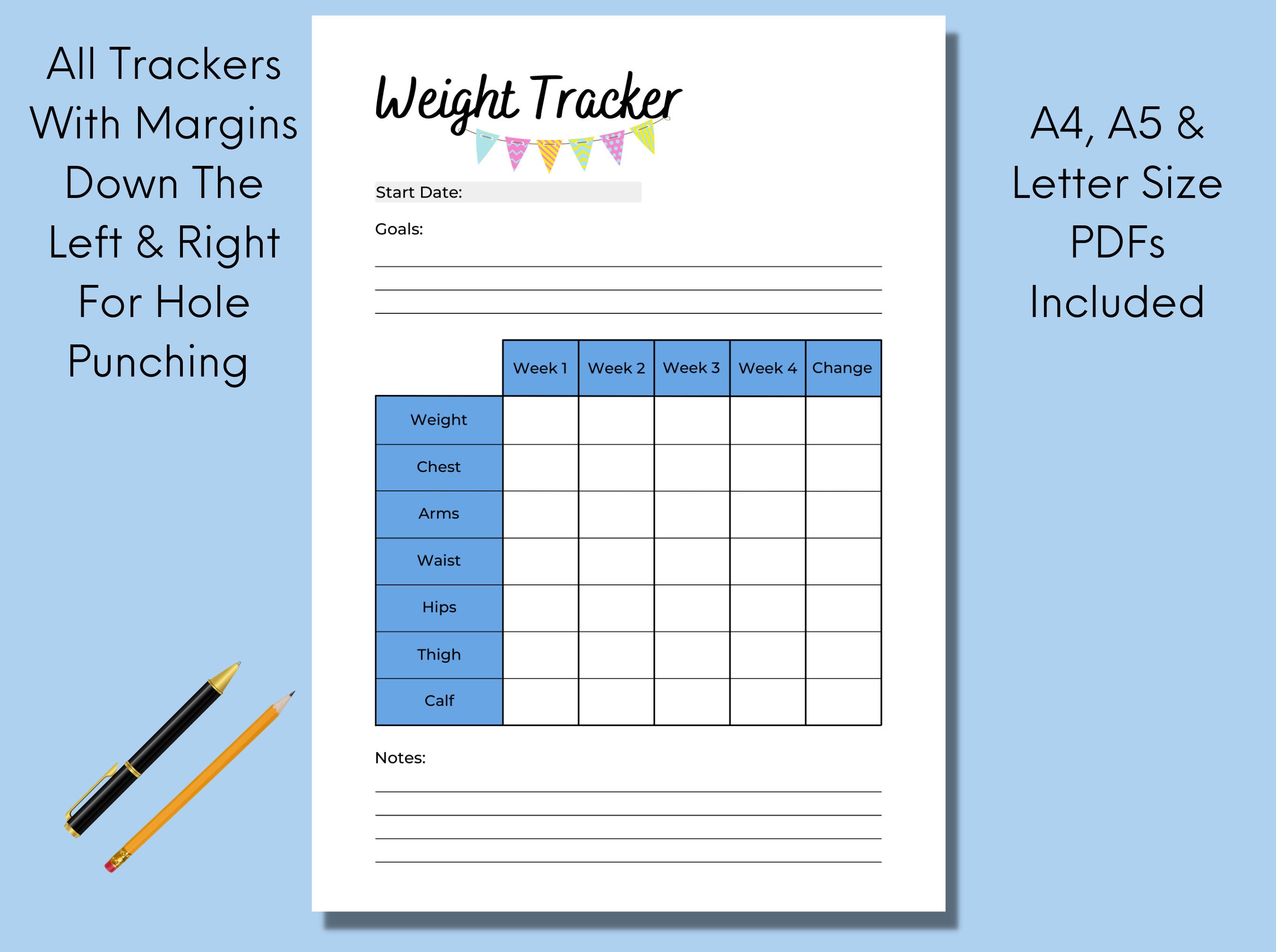 Monthly Weight Tracker Printable, Body Measurement Log (digital ...