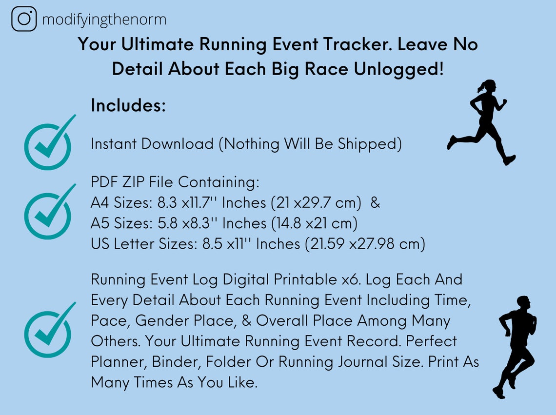 Running Event Log, Running Tracker Printable, Race Log for Runner ...