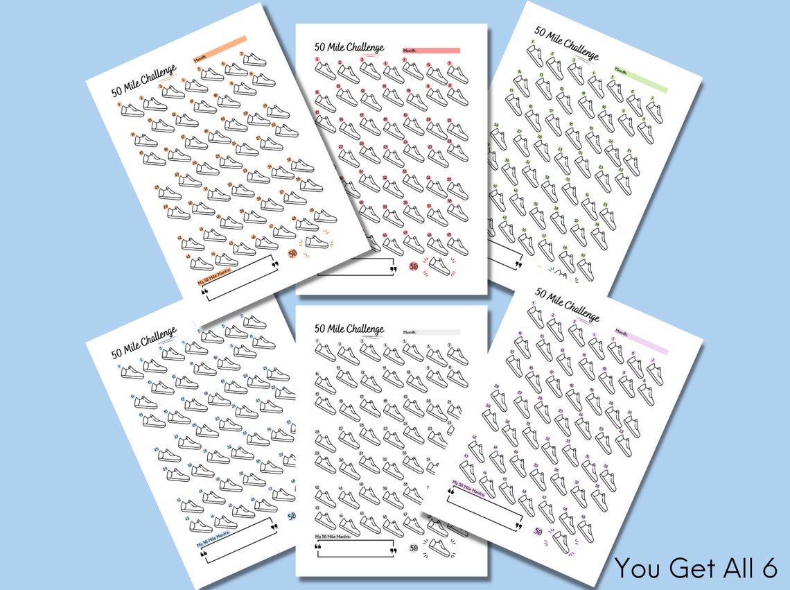 50 Mile Challenge Printable, Running or Walking Challenge Tracker ...