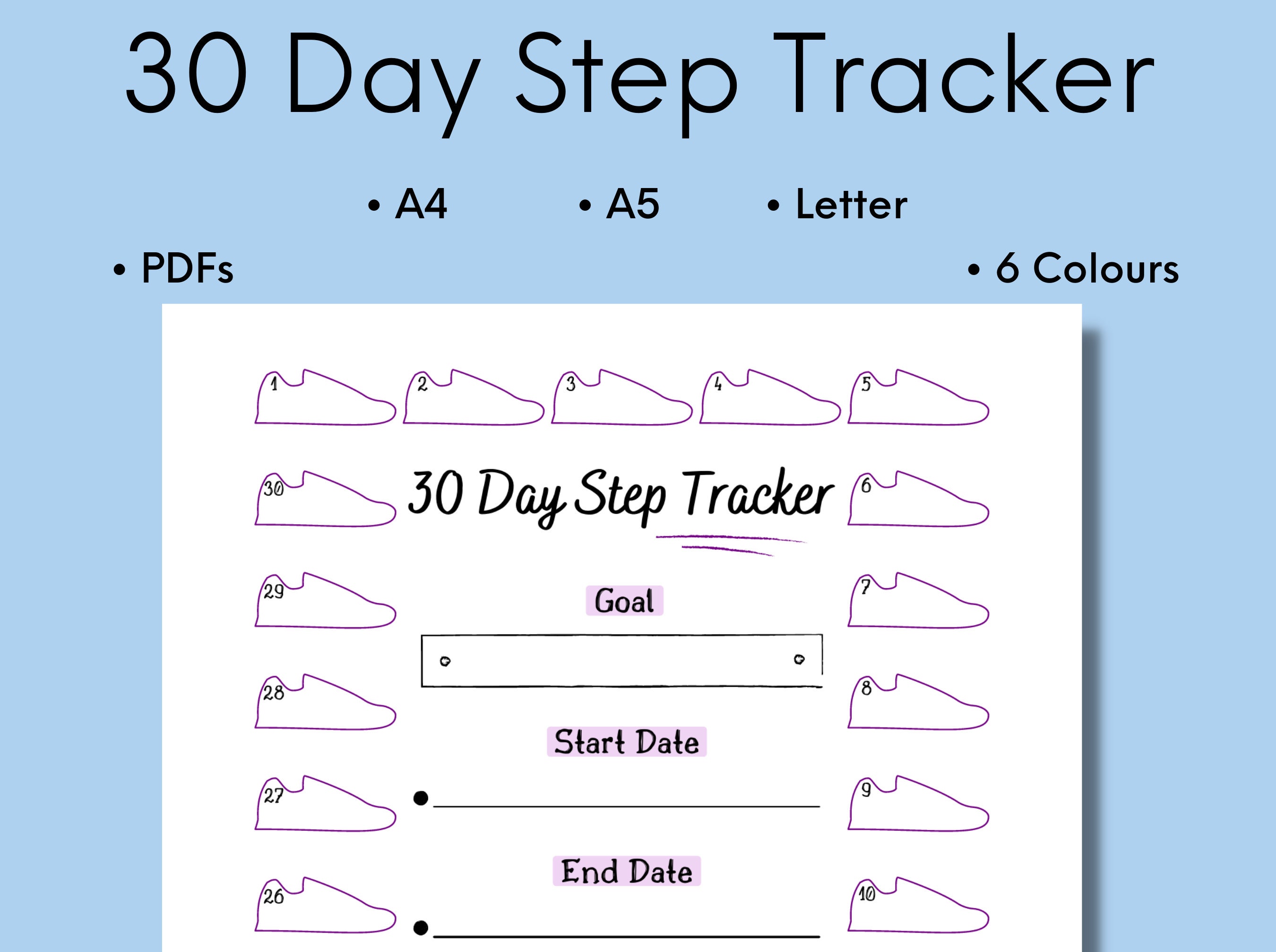 30 Day Step Tracker Printable, Step Count Challenge, Walking Tracker ...