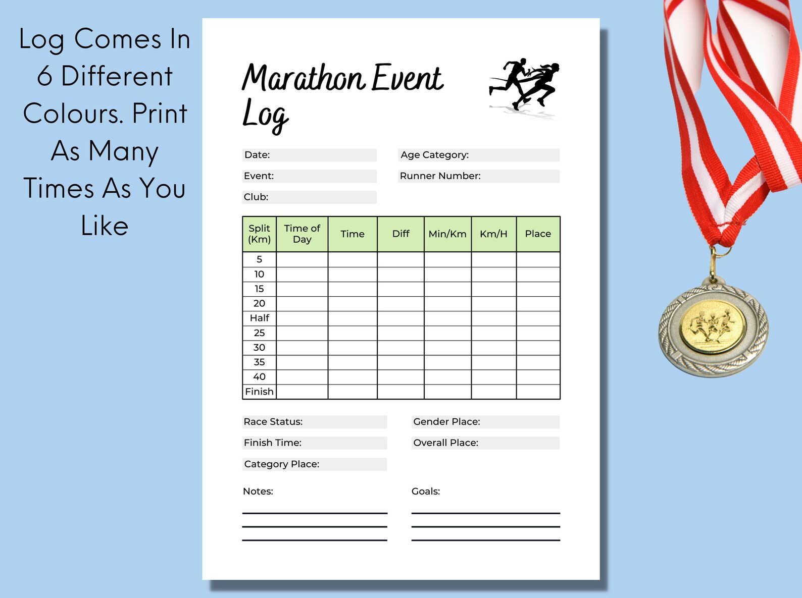 Marathon Tracker Printable, Running Log, Race Log for Marathon ...