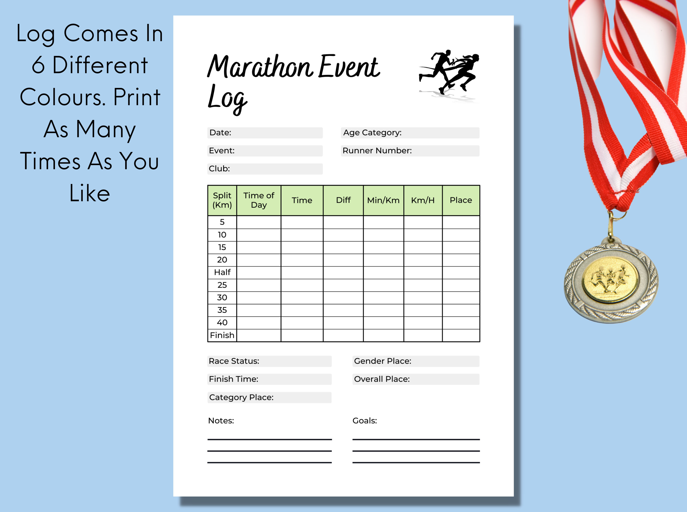Marathon Tracker Printable, Running Log, Race Log for Marathon ...