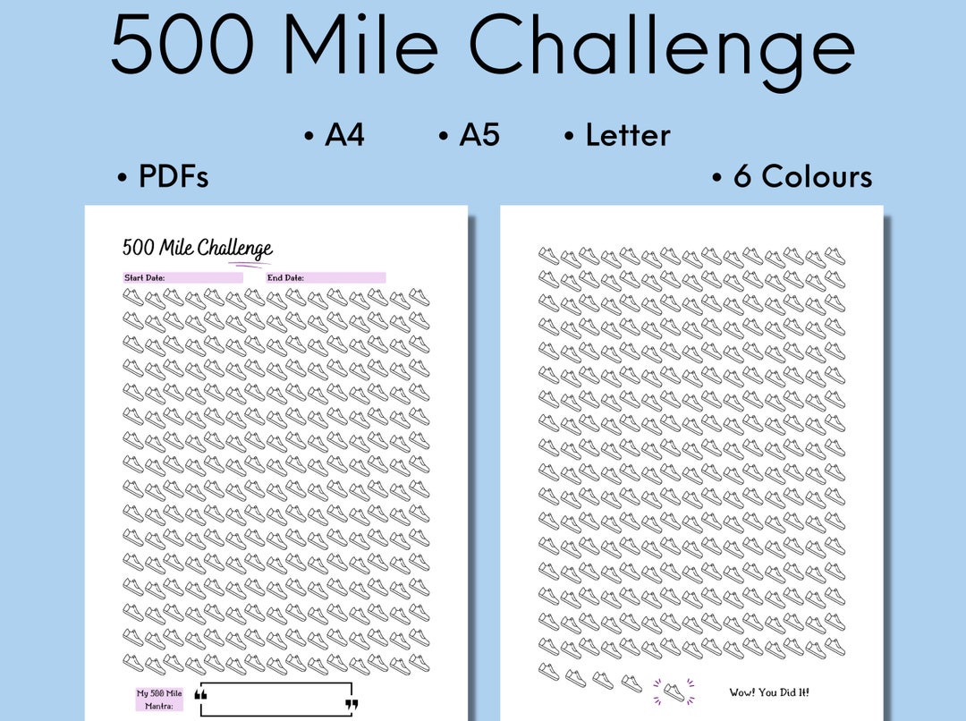 500 Mile Challenge Printable, Walking or Running Challenge Tracker ...