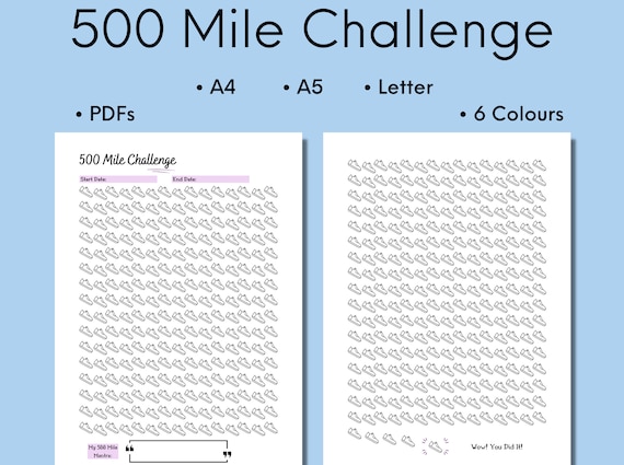 500 Mile Challenge Printable Walking or Running Challenge | Etsy