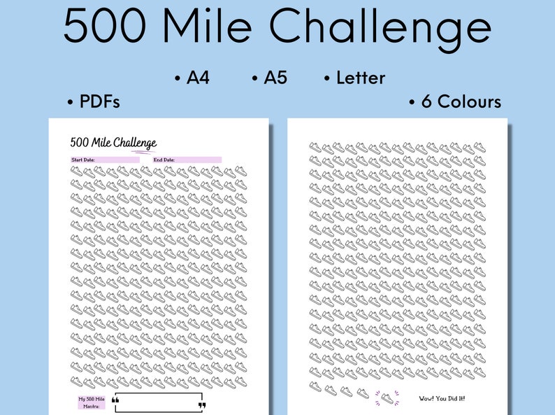 500 Mile Challenge Printable, Walking or Running Challenge Tracker ...