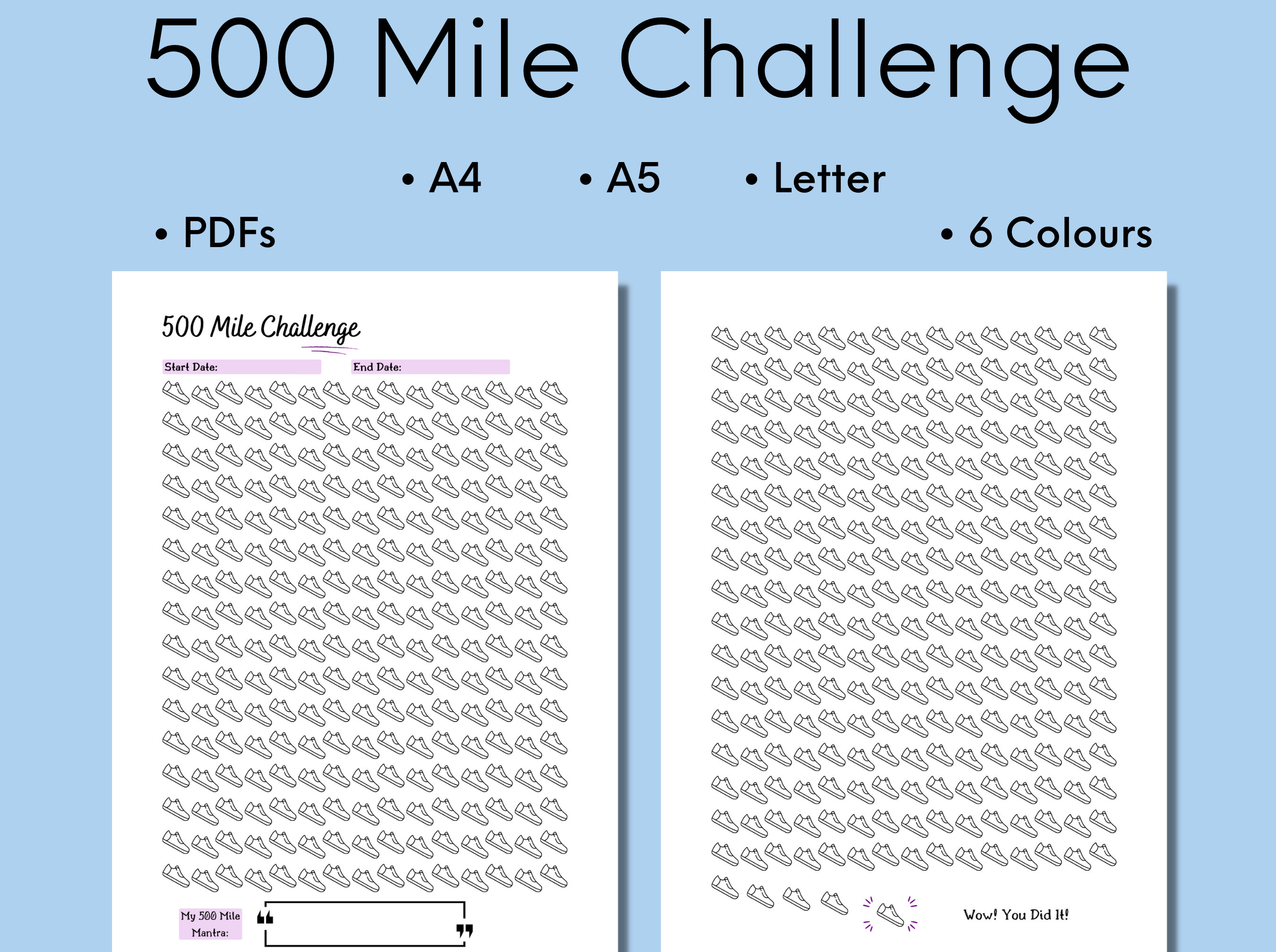 500 Mile Challenge Printable, Walking or Running Challenge Tracker ...