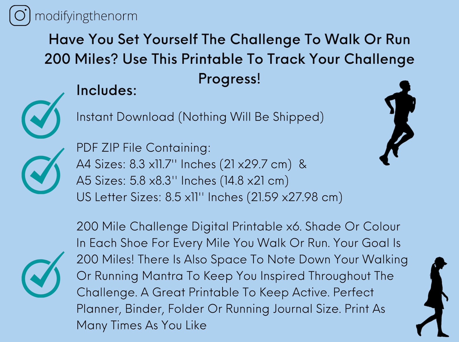 200 Mile Challenge Printable, Walking or Running Challenge Tracker ...