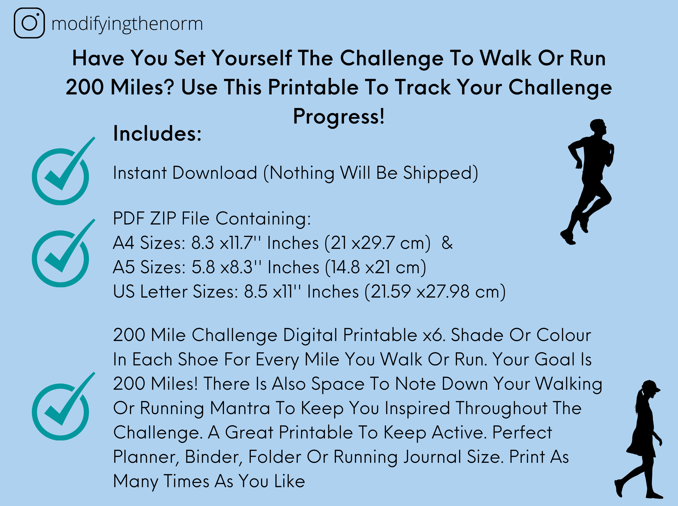 200 Mile Challenge Printable, Walking or Running Challenge Tracker ...