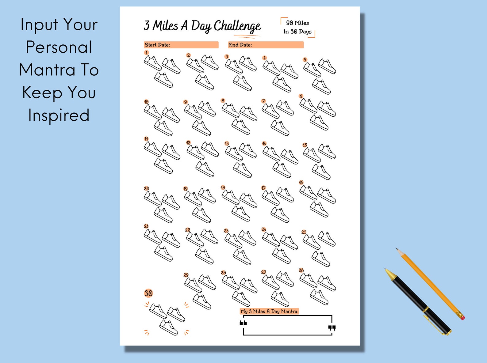 1 to 5 Miles A Day Challenge Pack, Running or Walking Challenge ...