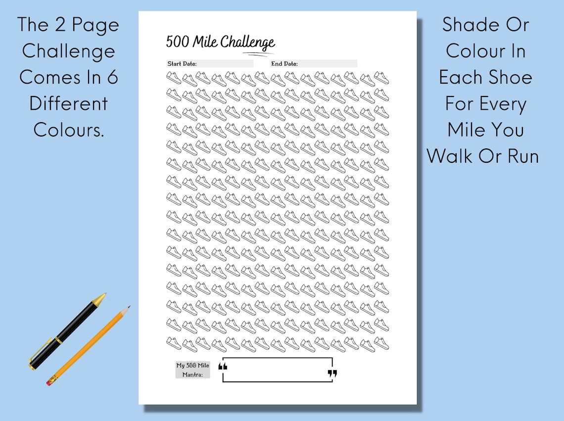 500 Mile Challenge Printable, Walking or Running Challenge Tracker ...