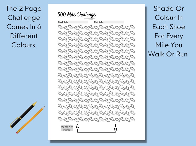 500 Mile Challenge Printable, Walking or Running Challenge Tracker ...
