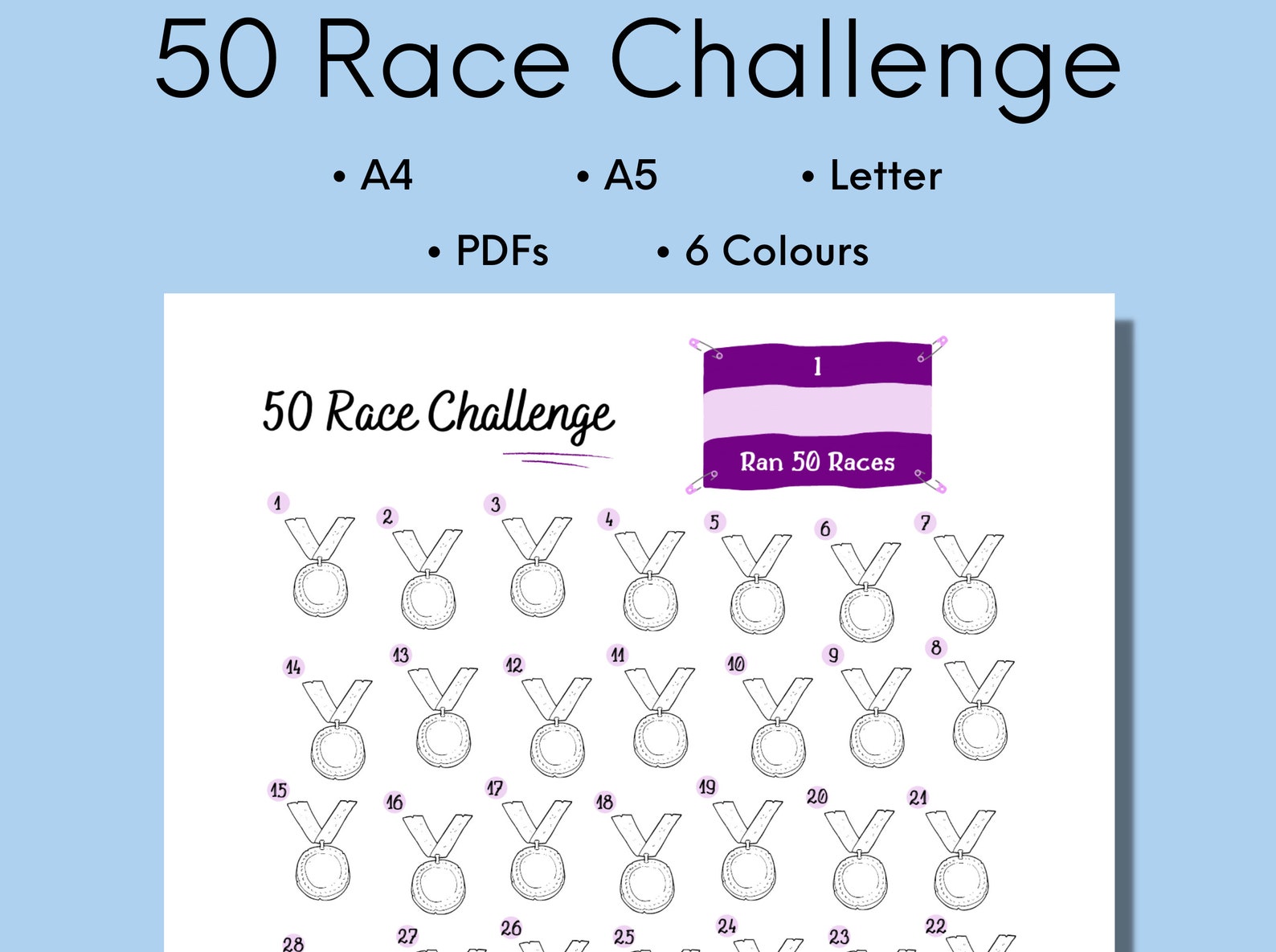 50 Race Challenge Printable, Running Challenge Tracker, Running ...