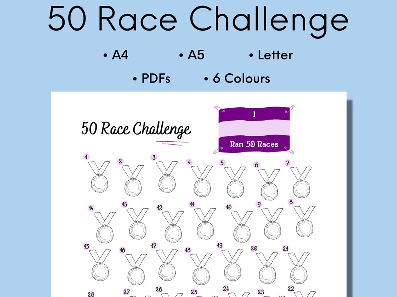 50 Race Challenge Printable, Running Challenge Tracker, Running ...