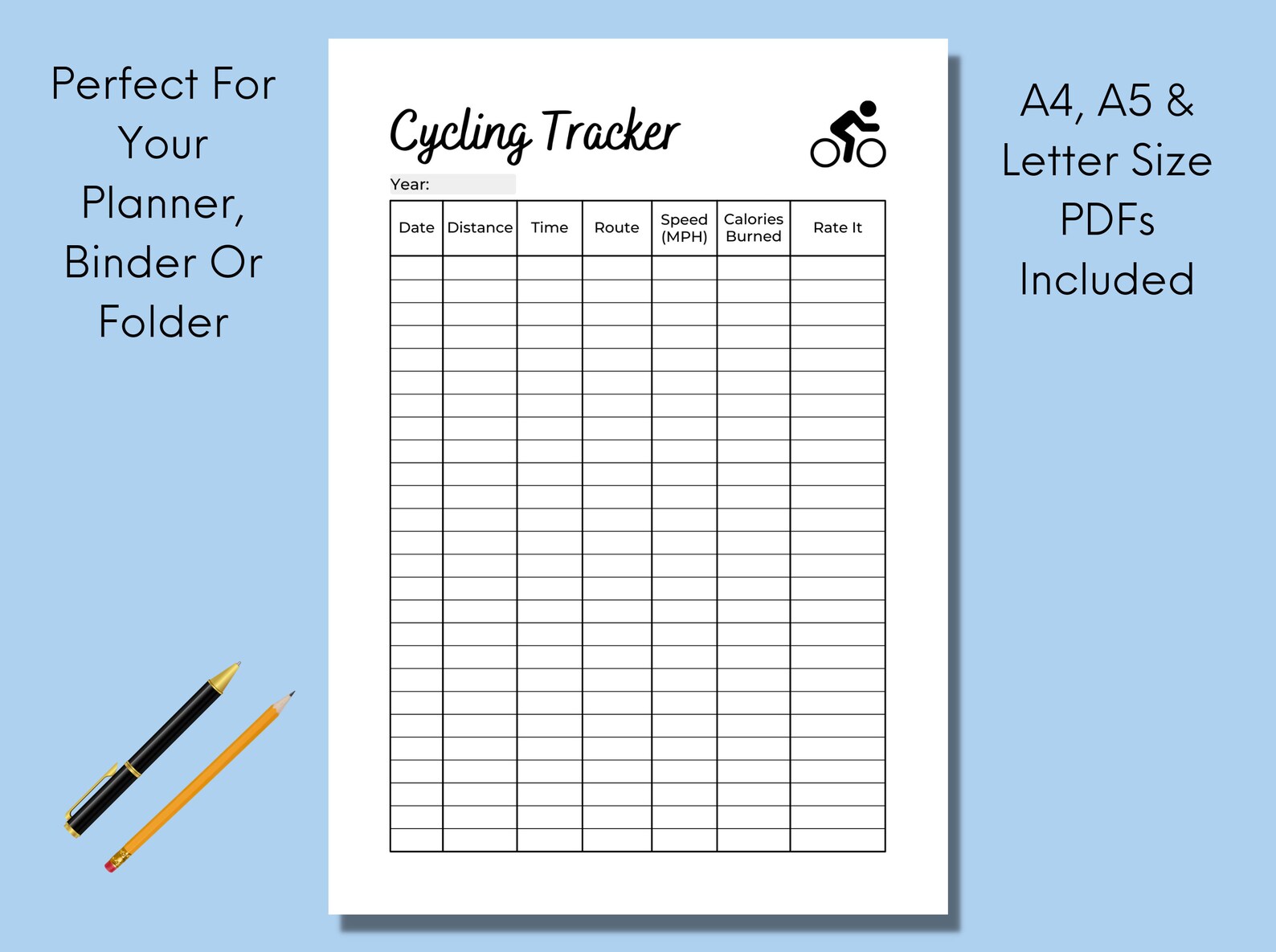 Cycling Tracker Printable, Biking Log, Gift for Cyclist, Inspirational ...