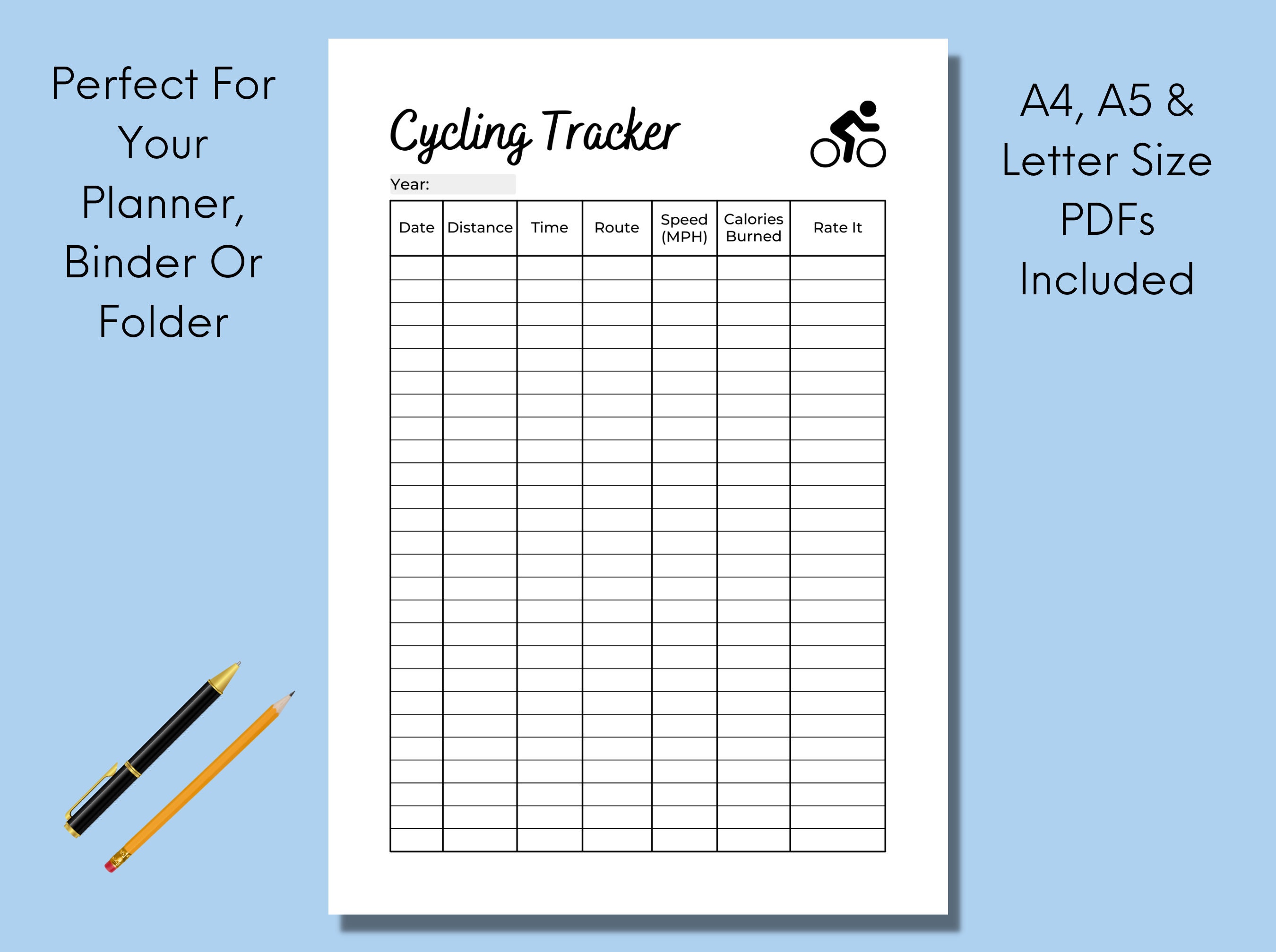 Cycling Tracker Printable, Biking Log, Gift for Cyclist, Inspirational ...