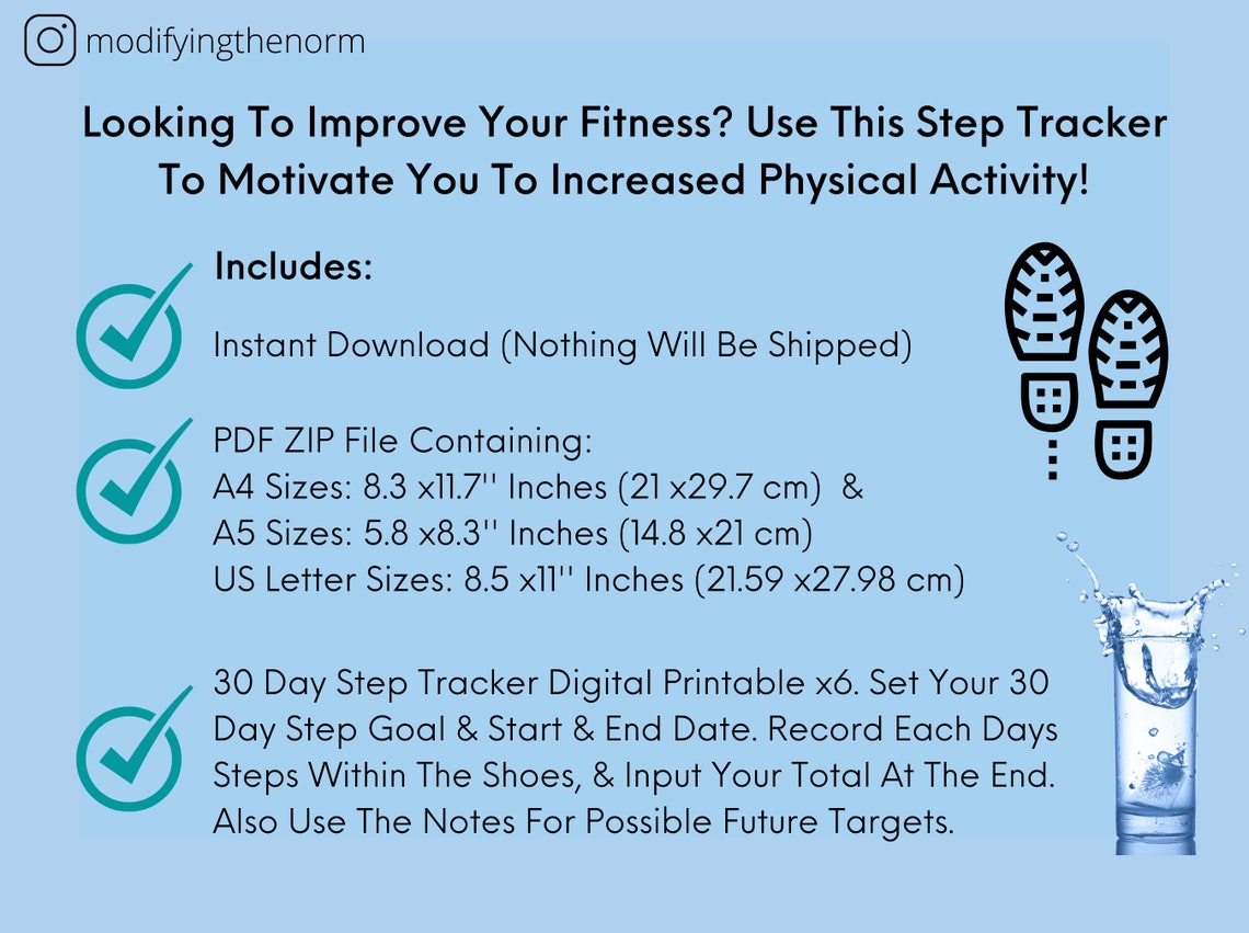 30 Day Step Tracker Printable, Step Count Challenge, Walking Tracker ...