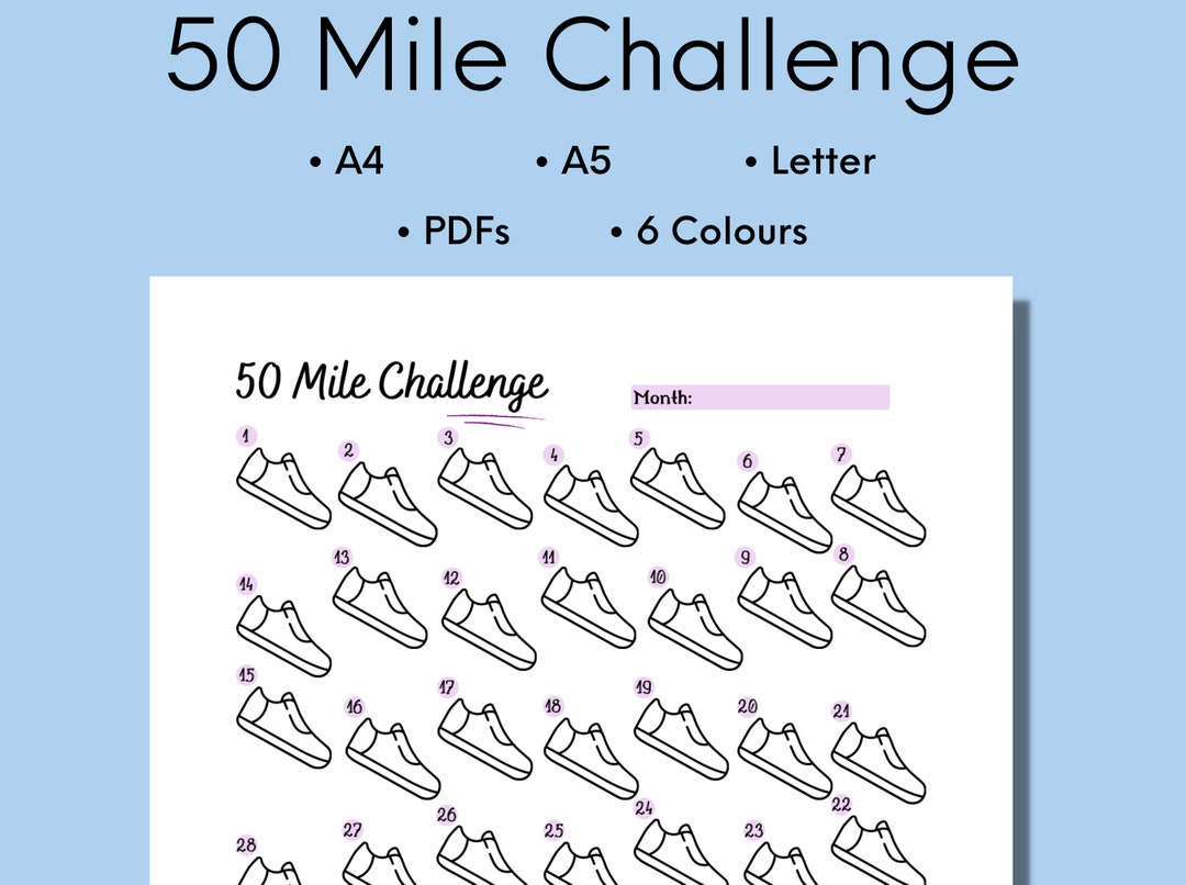 50 Mile Challenge Printable, Running or Walking Challenge Tracker ...