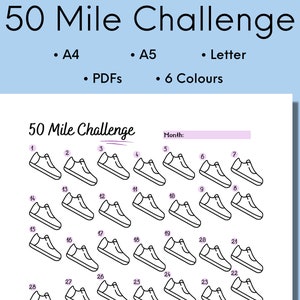 50 Mile Challenge Printable, Running or Walking Challenge Tracker ...