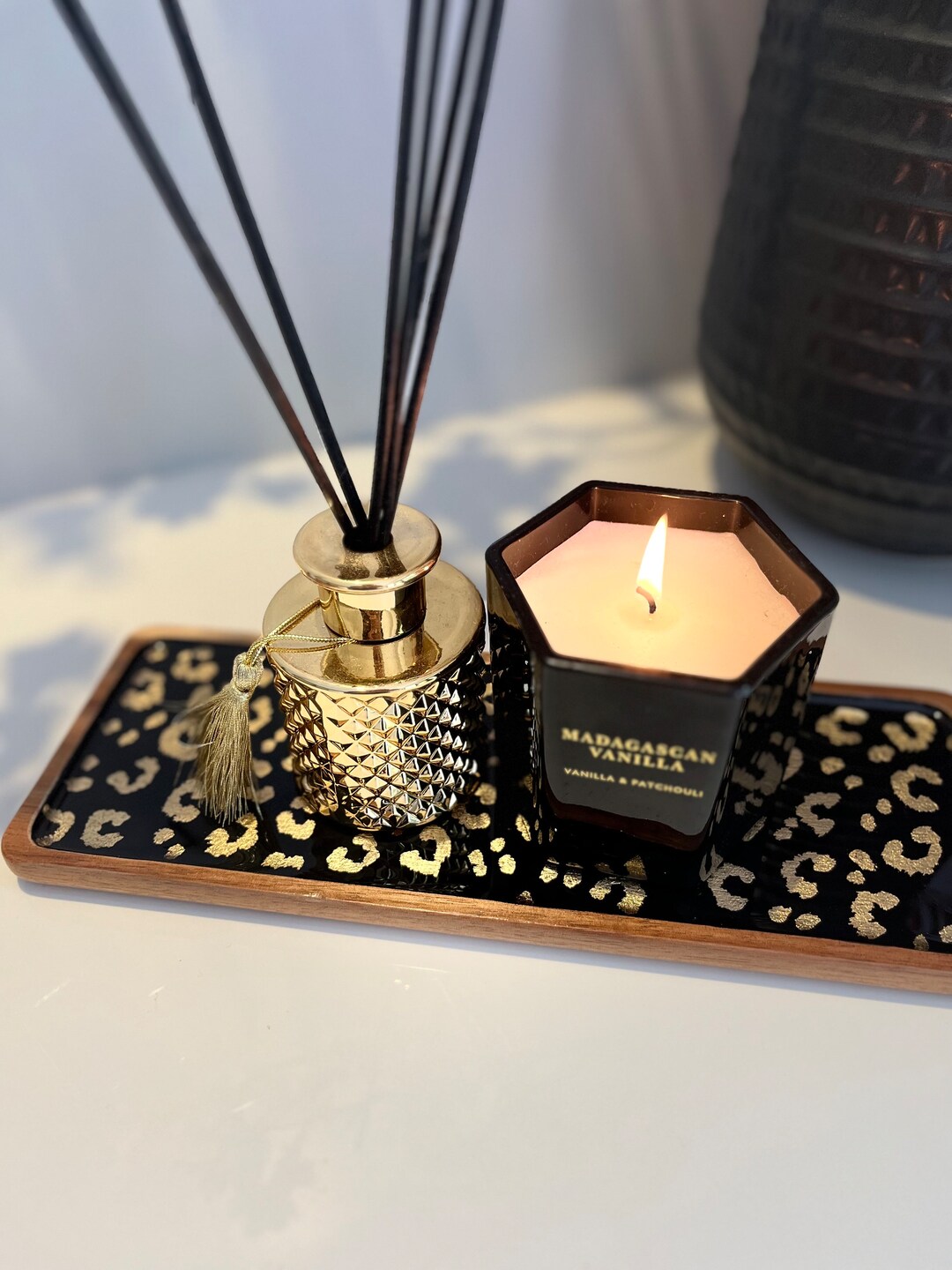 Handmade Black and Gold Leopard Print Resin Tray: Home Decor - Etsy