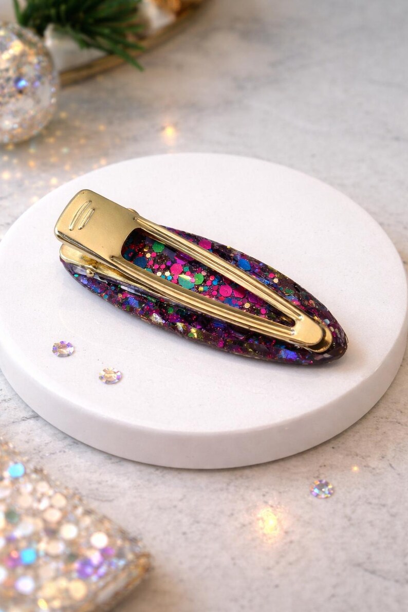 Custom Glitter Resin Hair Clip | Name Barrette, Disco Style Accessory ...