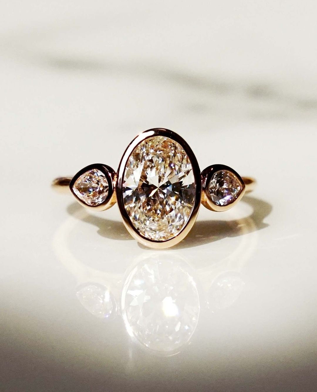 Three Stone Oval Cut Engagement Ring Bezel Set Ring Trio - Etsy